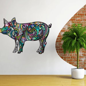 Abstract Pig Wall Sticker, Colorful Swine Wall Decal Pig Decor, Boar ...