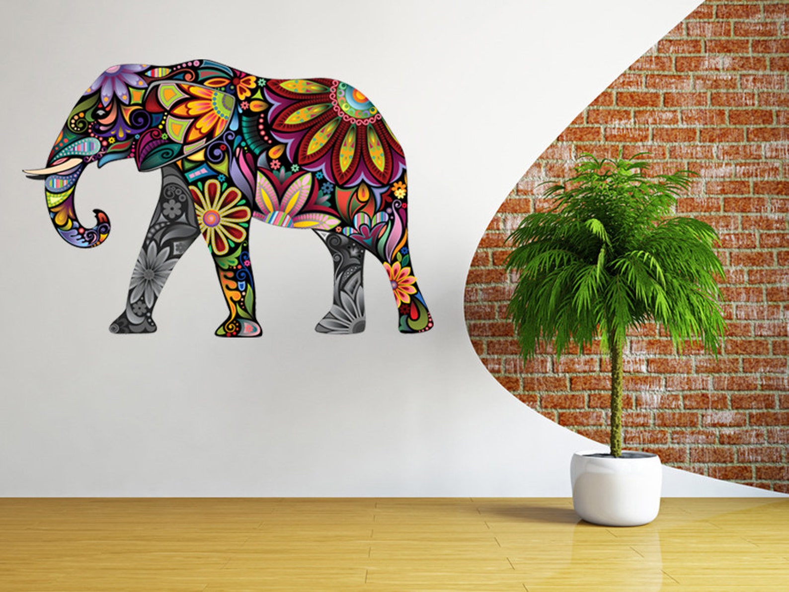 Elephant Wall Decal, Nursery Wall Sticker Elephant Wall Art, Floral ...