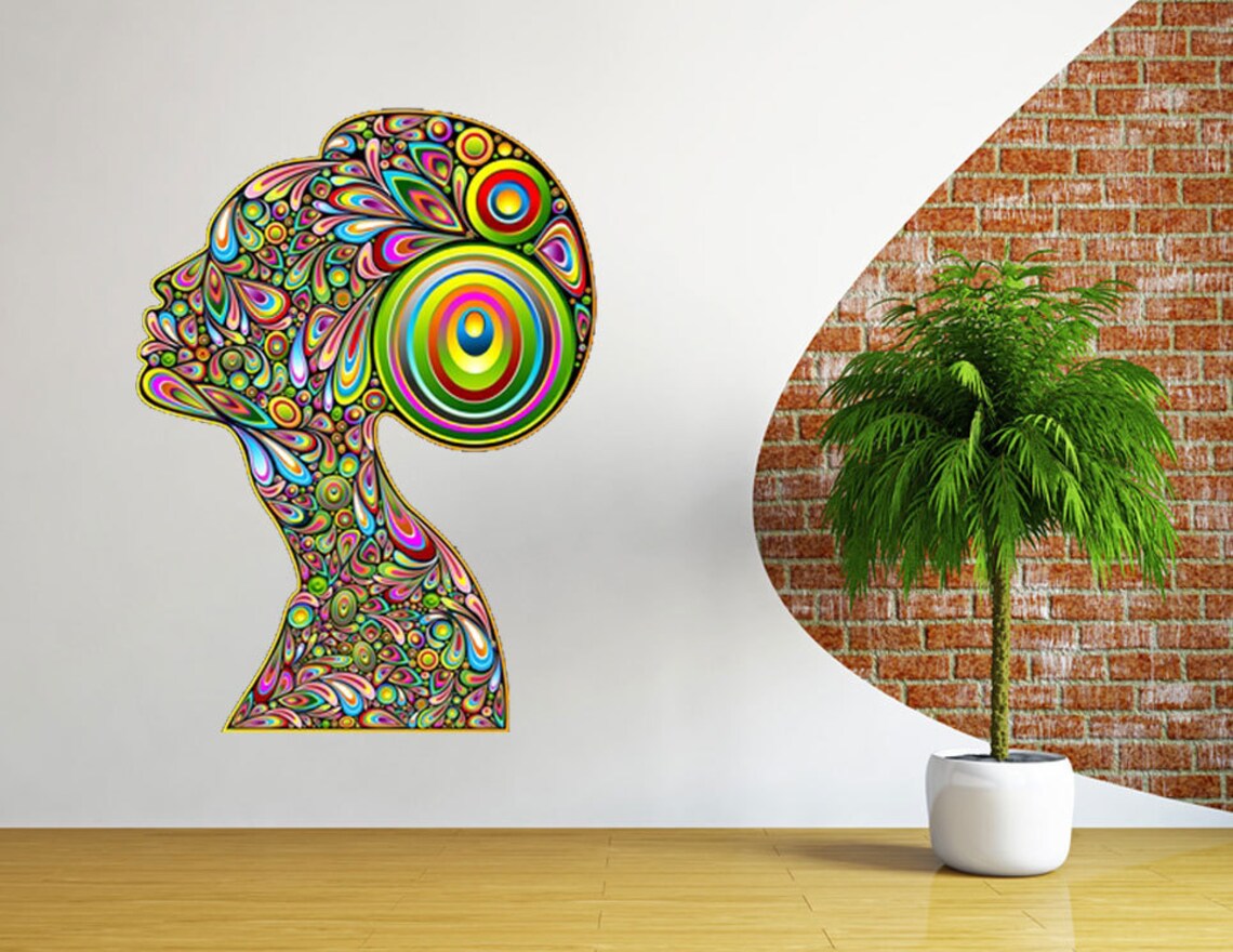 Abstract Woman Wall Sticker, Colorful Female Wall Decal Decor, Girl ...