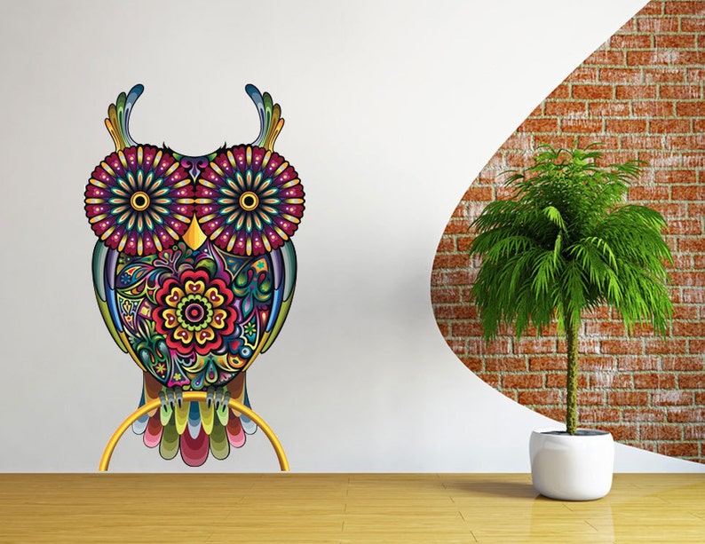 Abstract Owl Wall Sticker, Colorful Owl Wall Decal Decor, Owl Wall ...