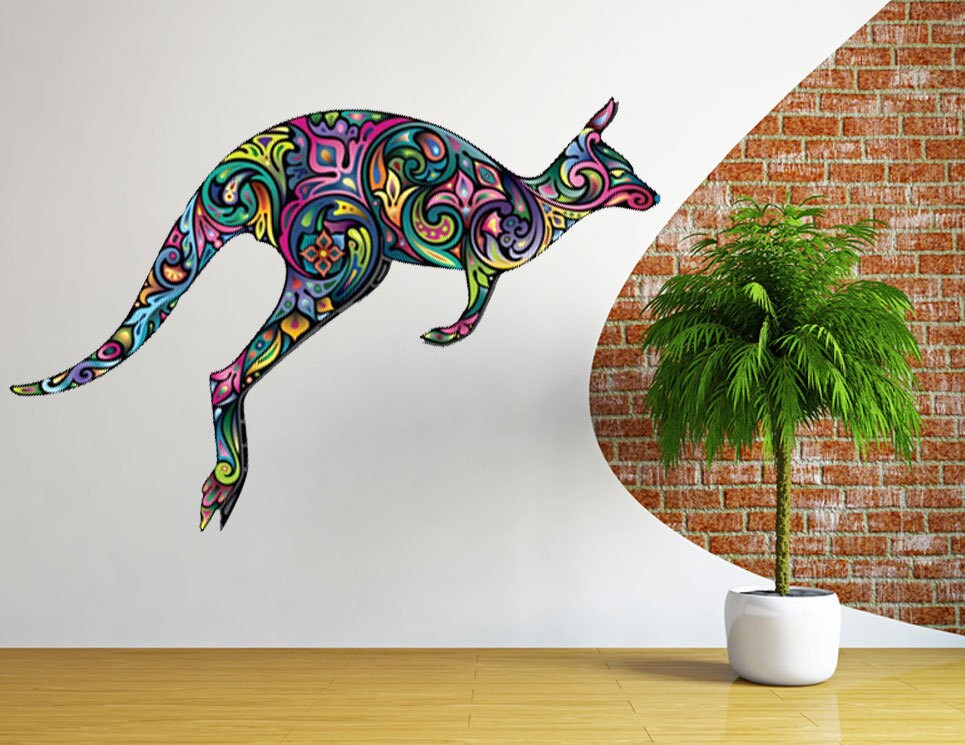 Abstract Kangaroo Wall Sticker, Colorful Kangaroo Wall Decal Decor ...