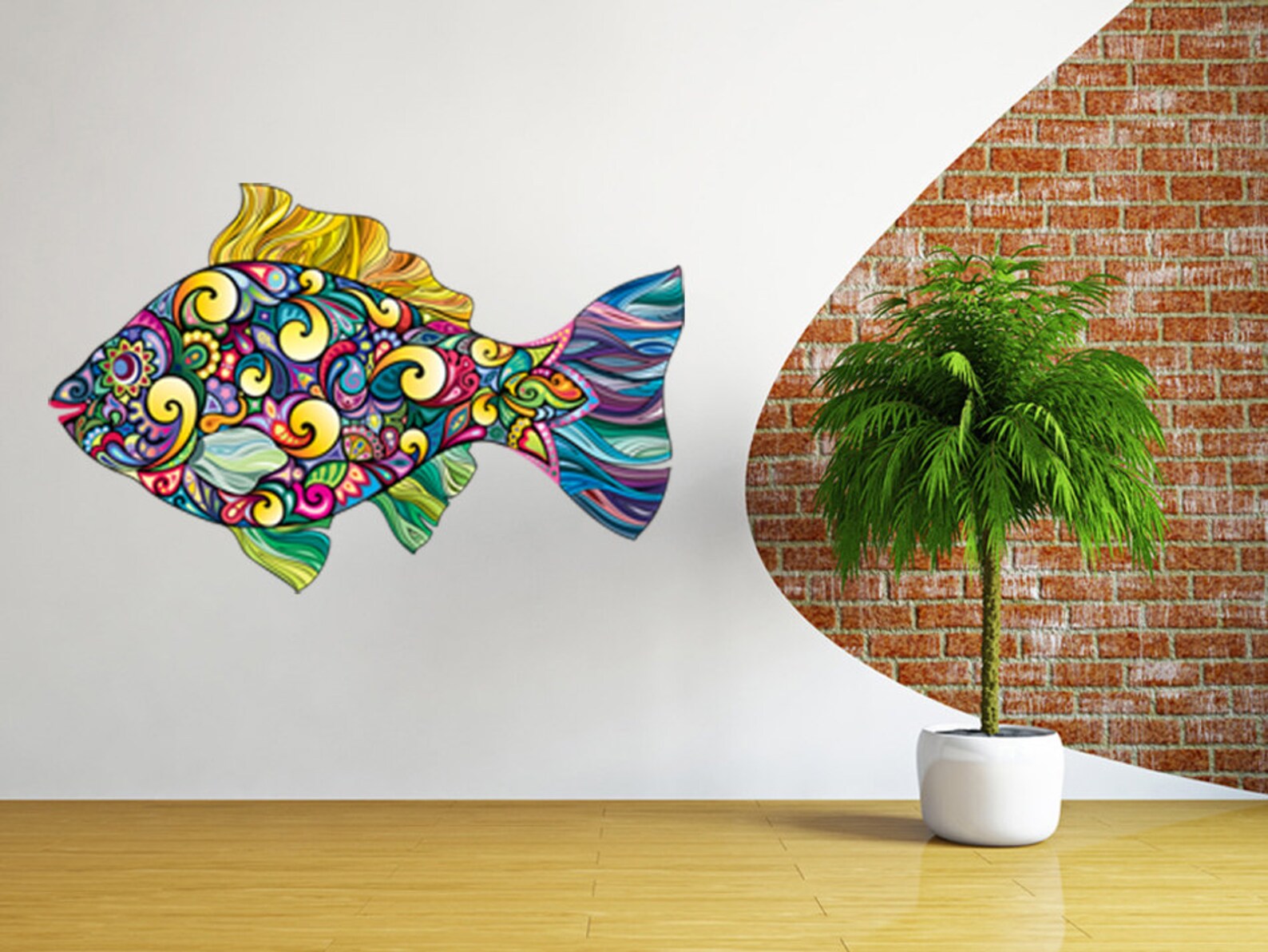 Abstract Fish Wall Decal, Colorful Fish Wall Sticker, Fish Decal Vinyl ...