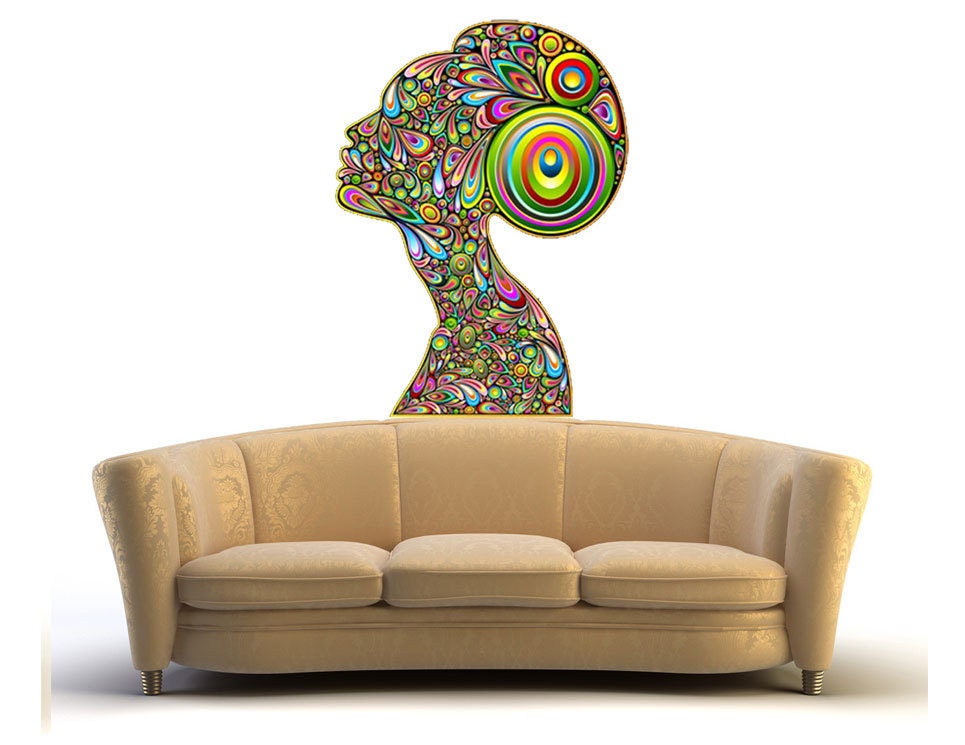Abstract Woman Wall Sticker, Colorful Female Wall Decal Decor, Girl ...