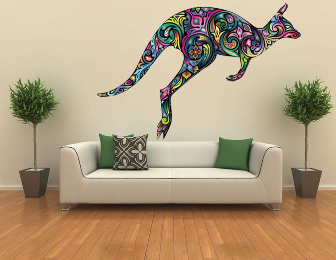 Abstract Kangaroo Wall Sticker, Colorful Kangaroo Wall Decal Decor ...