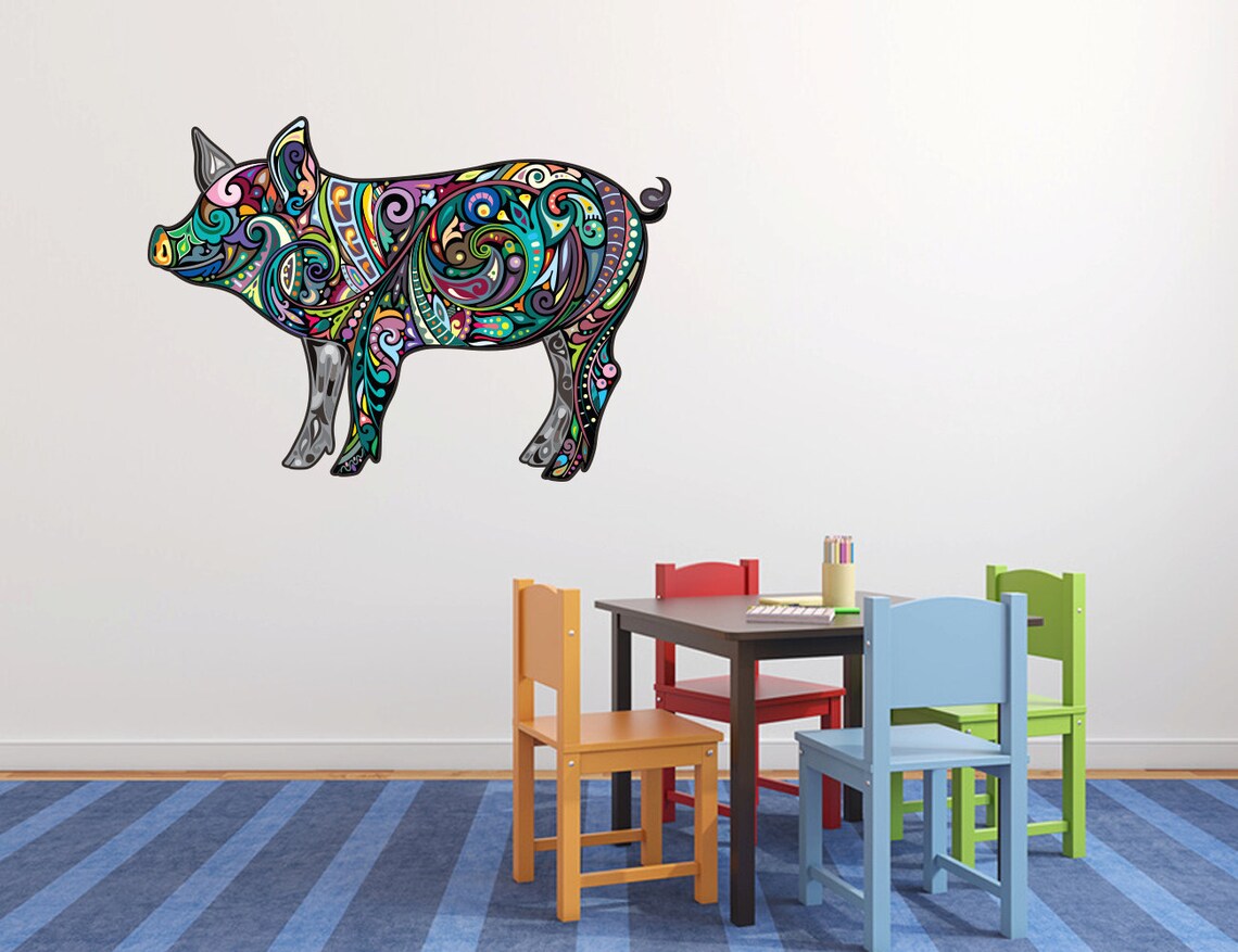 Abstract Pig Wall Sticker, Colorful Swine Wall Decal Pig Decor, Boar ...