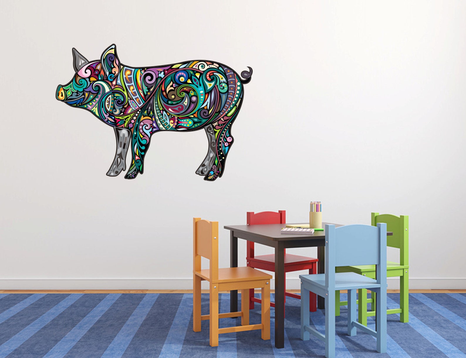 Abstract Pig Wall Sticker, Colorful Swine Wall Decal Pig Decor, Boar ...