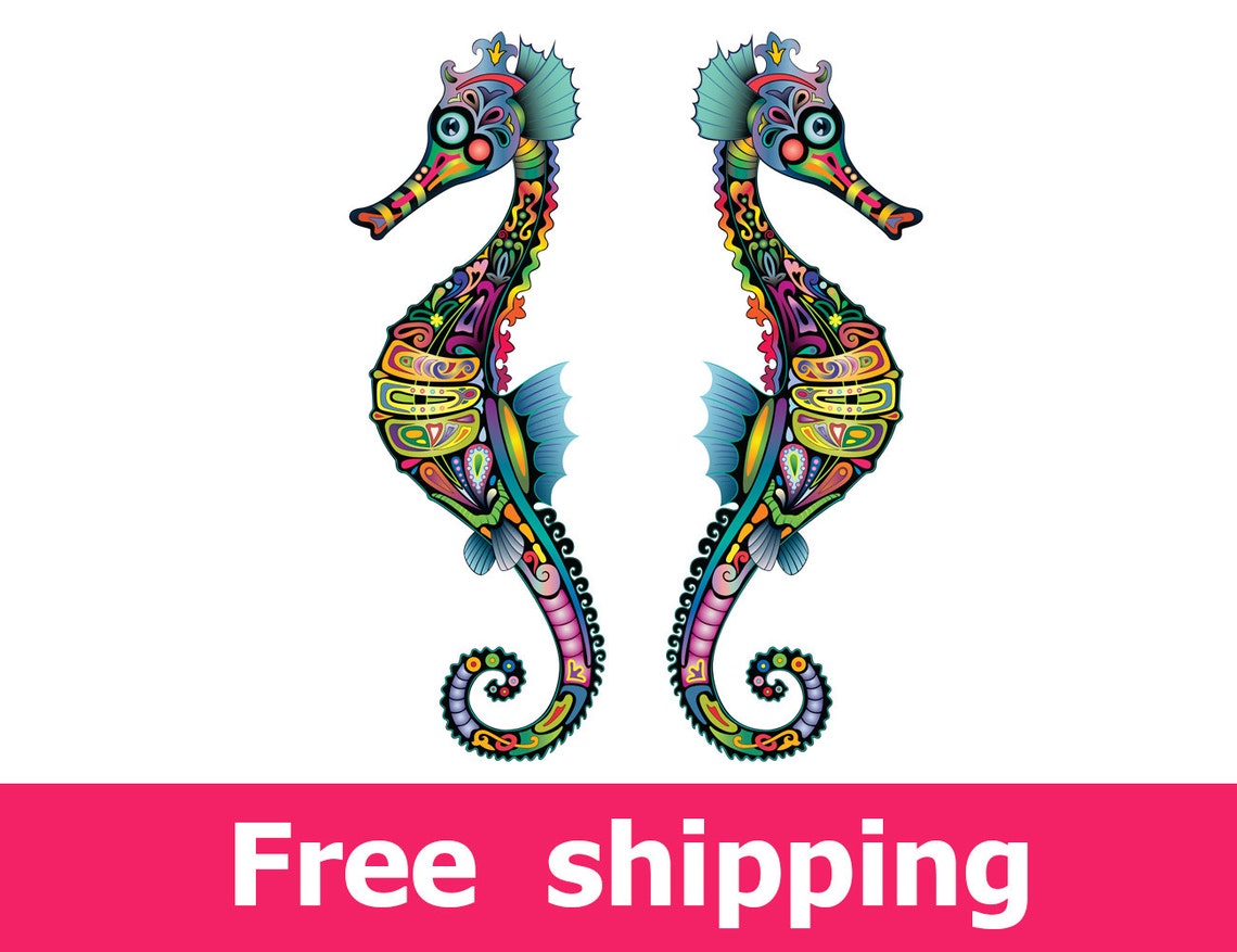 Abstract Seahorse Wall Sticker, Colorful Seahorse Wall Decal Decor ...
