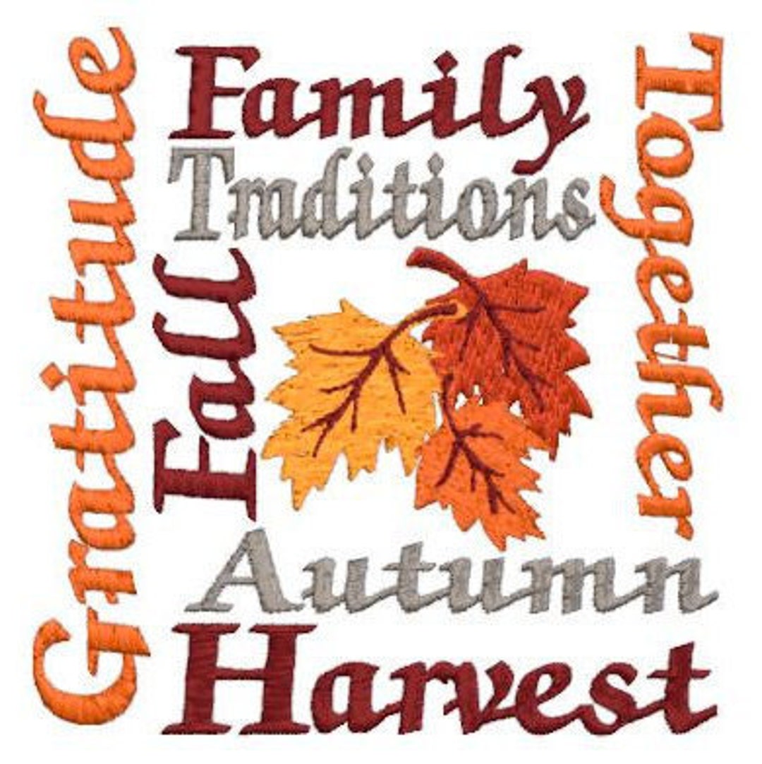Embroidery Design Pattern File Fall Leaves Autumn Fall Saying Wording ...