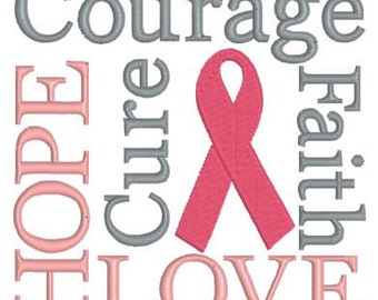 Faith Hope Cure Breast Cancer Awareness Embroidery Design Breast Cancer ...