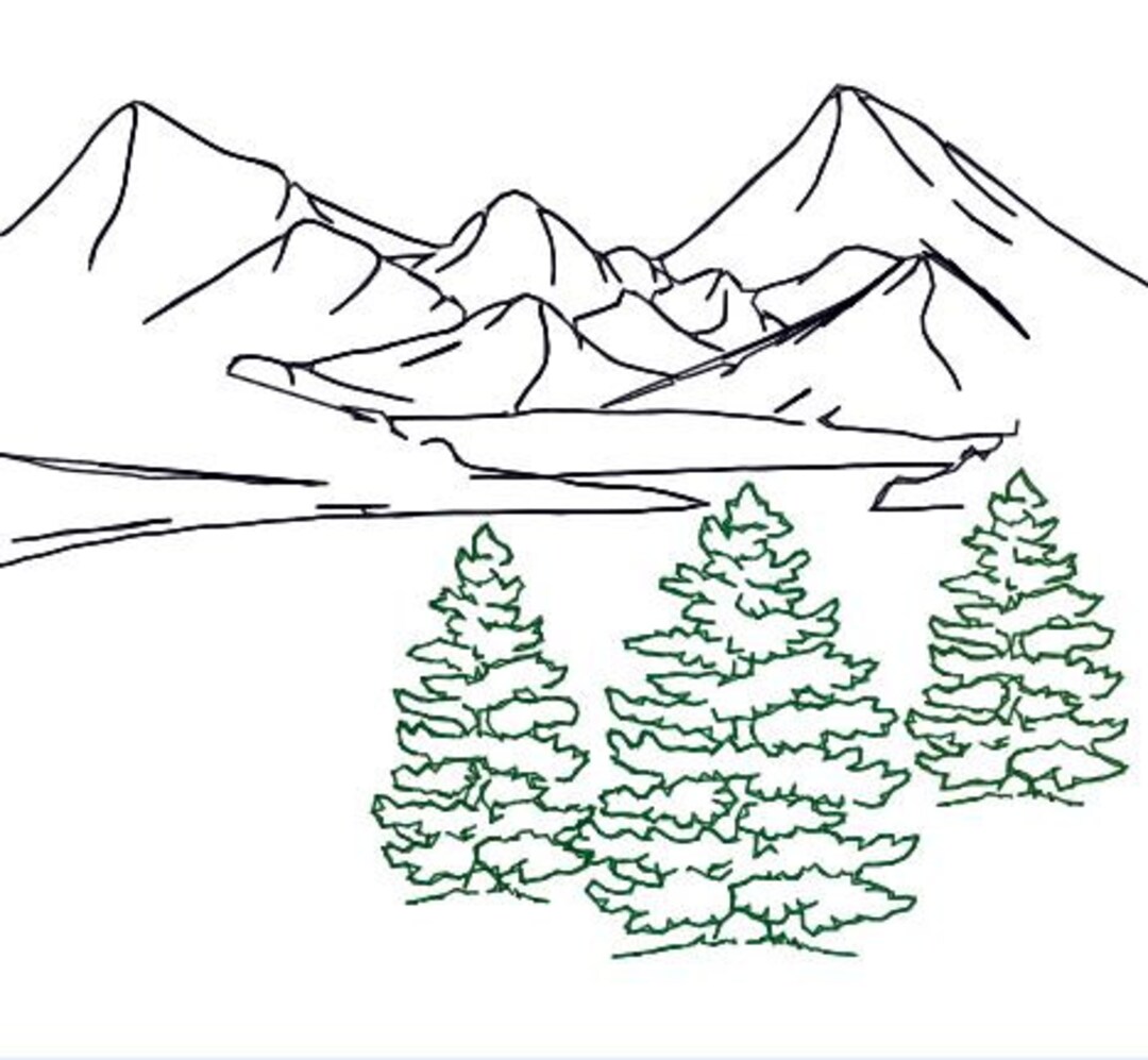 Embroidery Design Fir Tree Trio Outline, Mountain Landscape Redwork ...