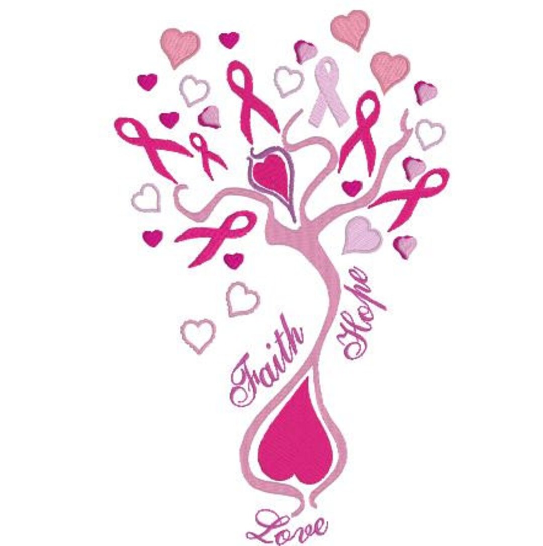 Embroidery Design Pattern - Cancer Awareness Ribbon Tree, Faith, Hope ...
