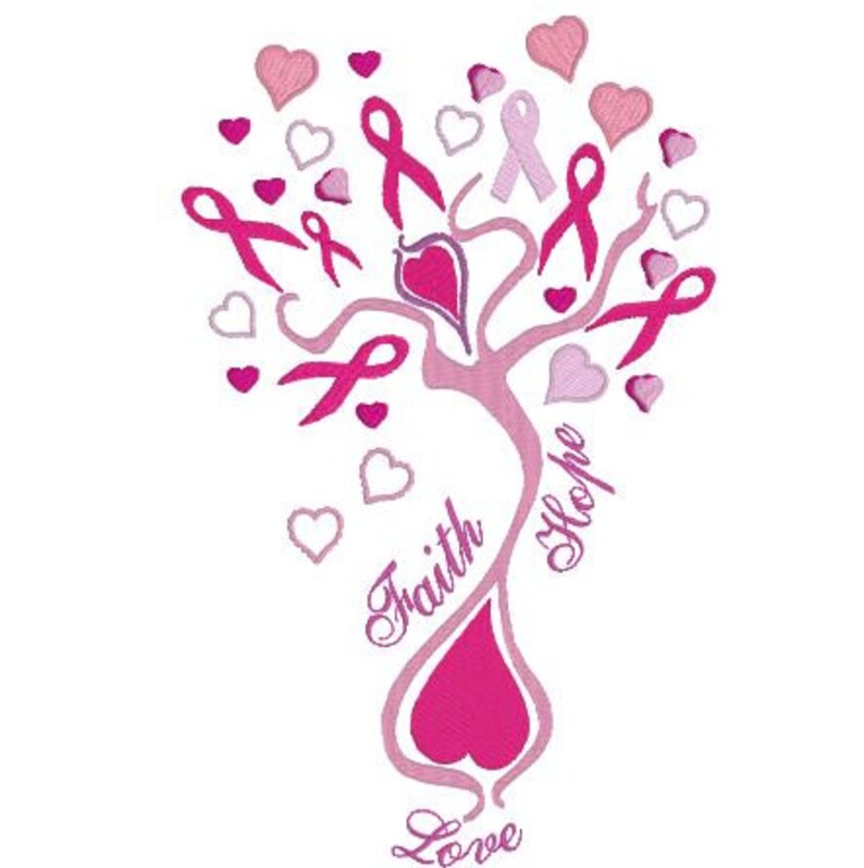 Embroidery Design Pattern - Cancer Awareness Ribbon Tree, Faith, Hope ...