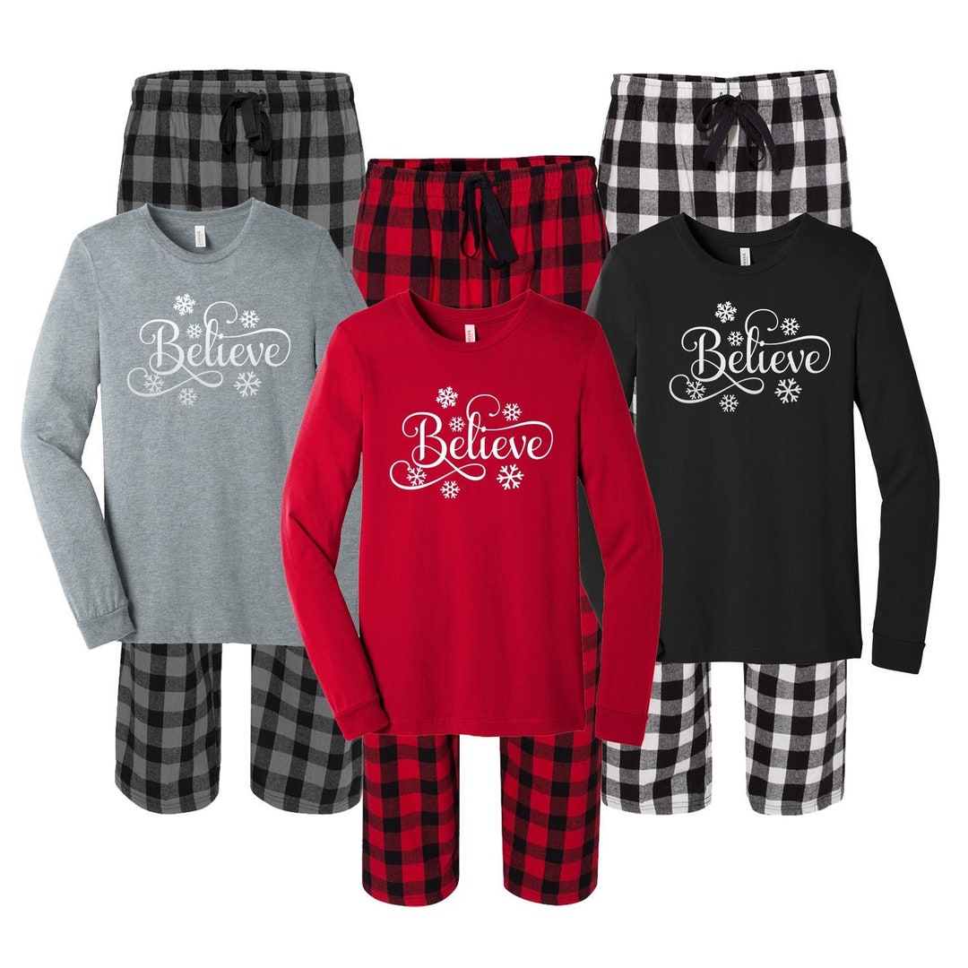 Believe Christmas Family Pajamas Snowflake Pajamas Matching - Etsy