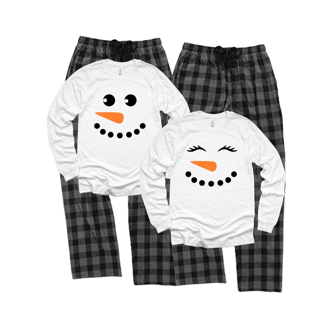 Snowman Pajamas, Snowmen or Snowwomen Face Pajamas Set, Matching Family ...