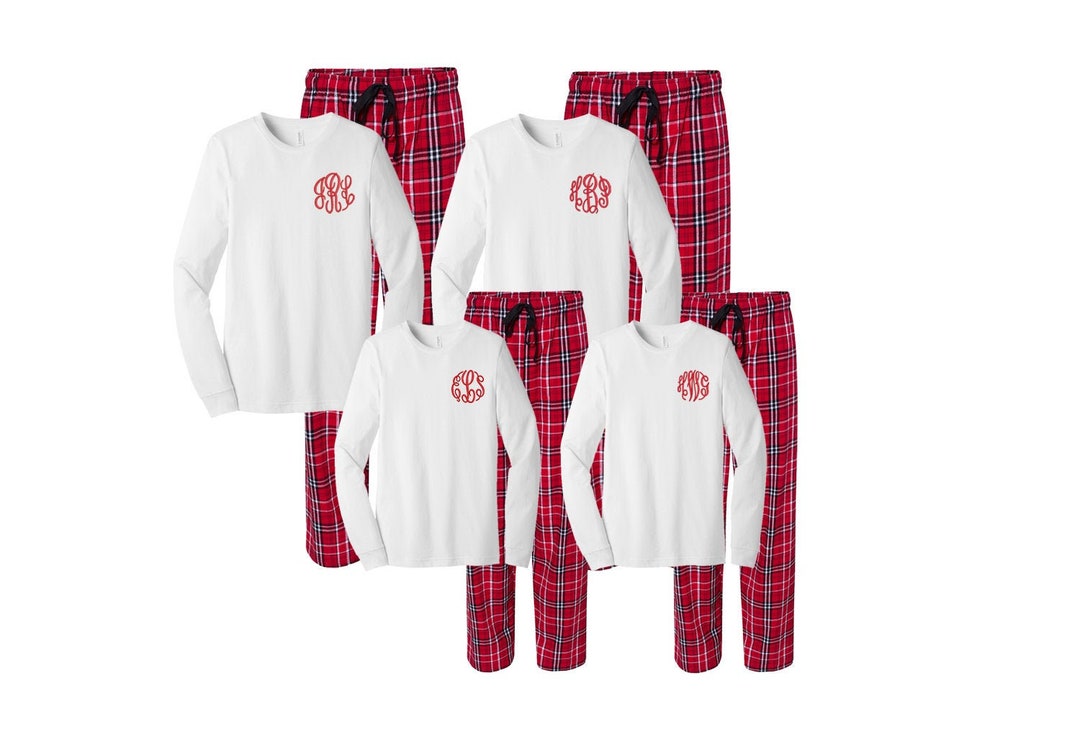 Monogrammed Flannel Red Plaid Pajamas, Personalized Matching Family ...