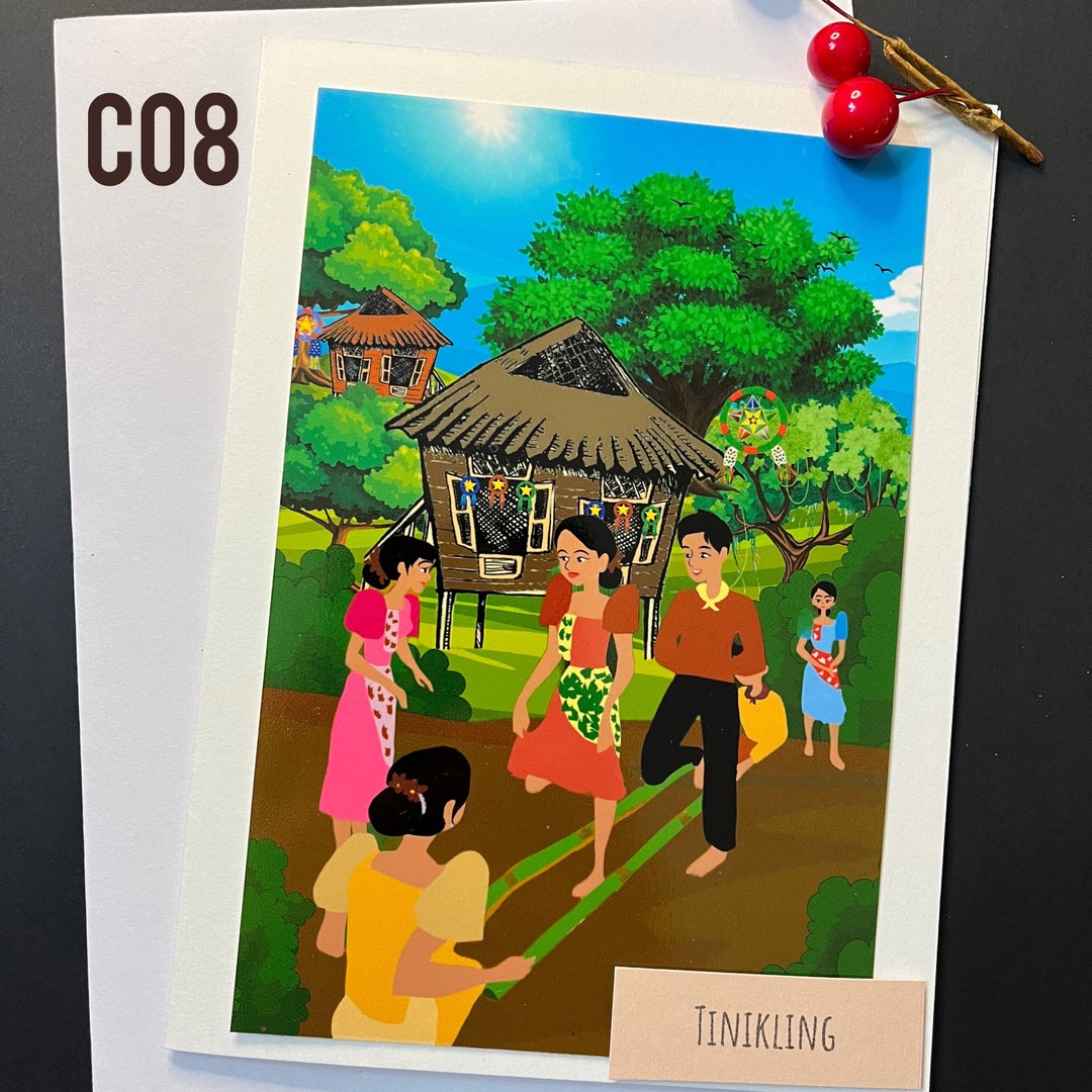 Maligayang Pasko Paskong Pinoy Tinikling Folk Dance Greeting Card Blank ...
