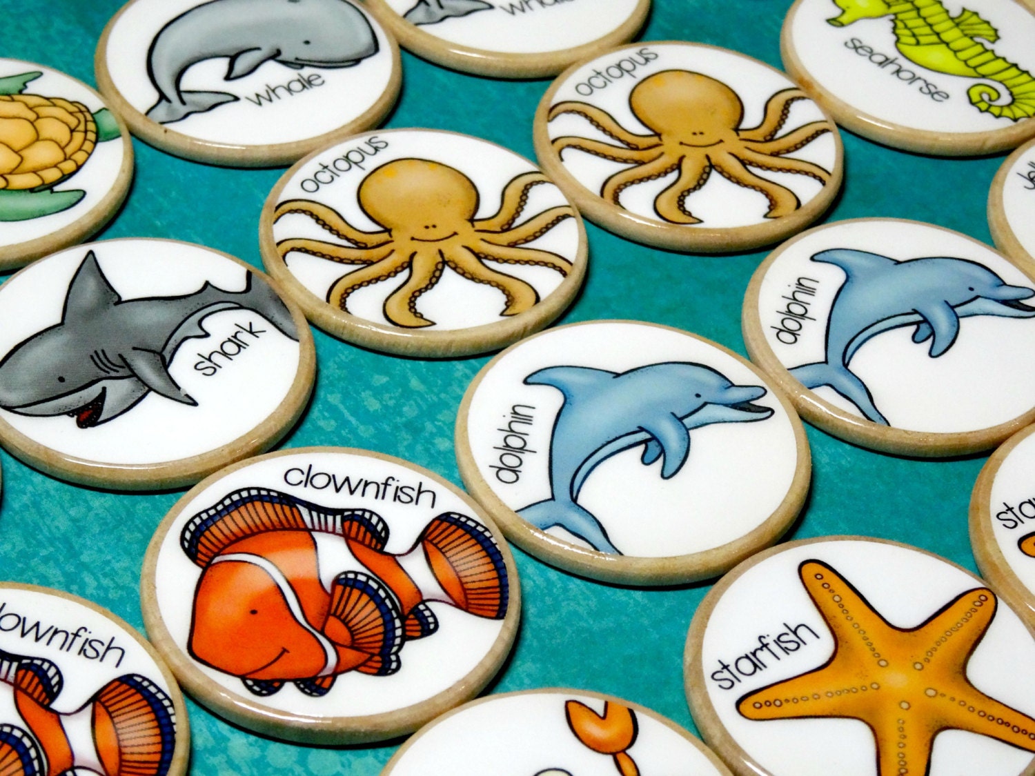 Juego de memoria de madera de animales marinos juego de - Etsy México