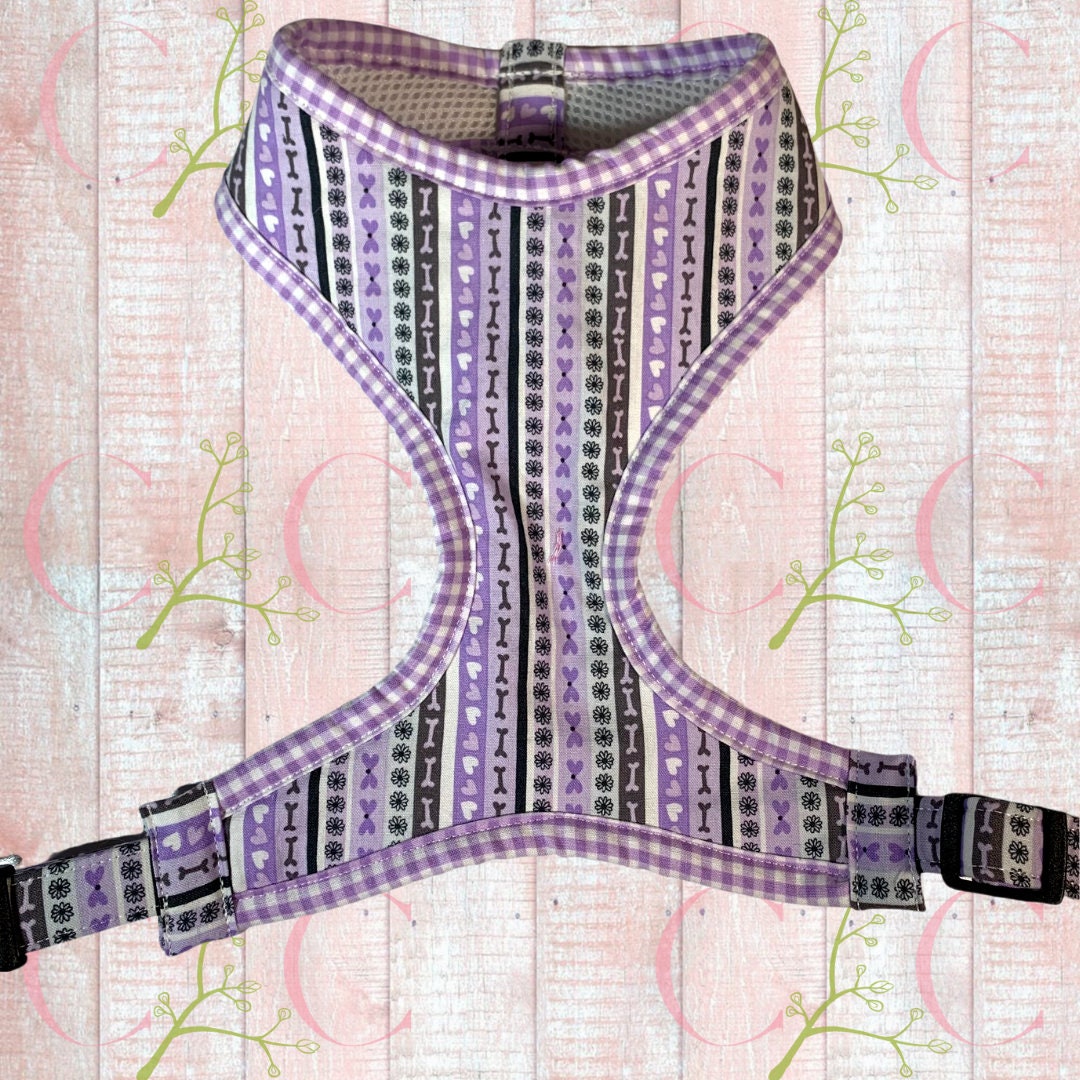 Dog Harness | Purple Dog Bones Dog Harness | Adjustable Dog Harness ...