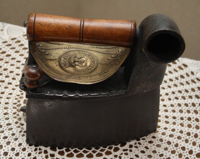 Antique Coal Iron 1800s Iron With Chimney Brass Crested Guard J & J ...