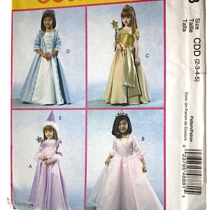 Princess Costume Pattern and Hat Girl's Size 2 3 4 5, Fairy Tale Dress ...
