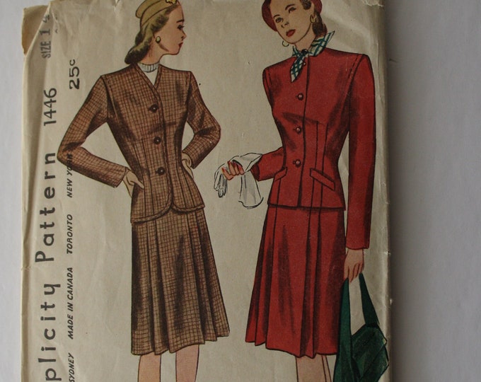 Simplicity 1446 1940s Sewing Patterns Women's Size 14 Skirt and Jacket ...