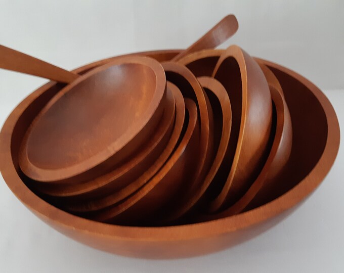 Extra Large Wood Salad Set 9 Bowls and Large Salad Bowl With Fork Spoon ...