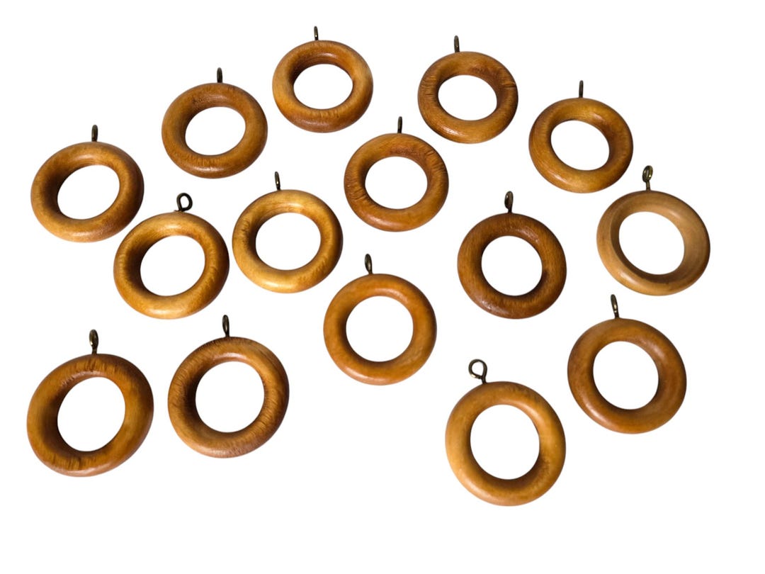 15 Cafe Curtain Rings Wood DRAPERY Rings for Curtain Rod Pole Light ...