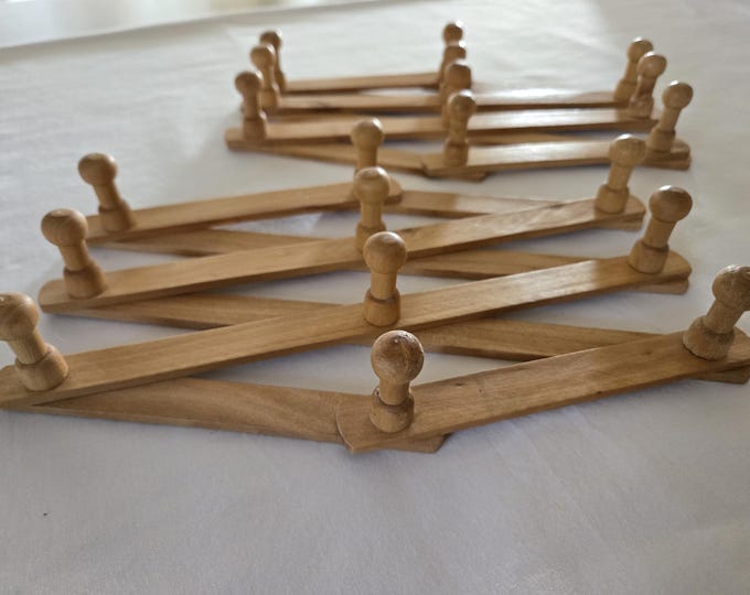 Vintage Wooden Accordion Rack 10 Pegs Holder - Expandable Rack for Wall ...