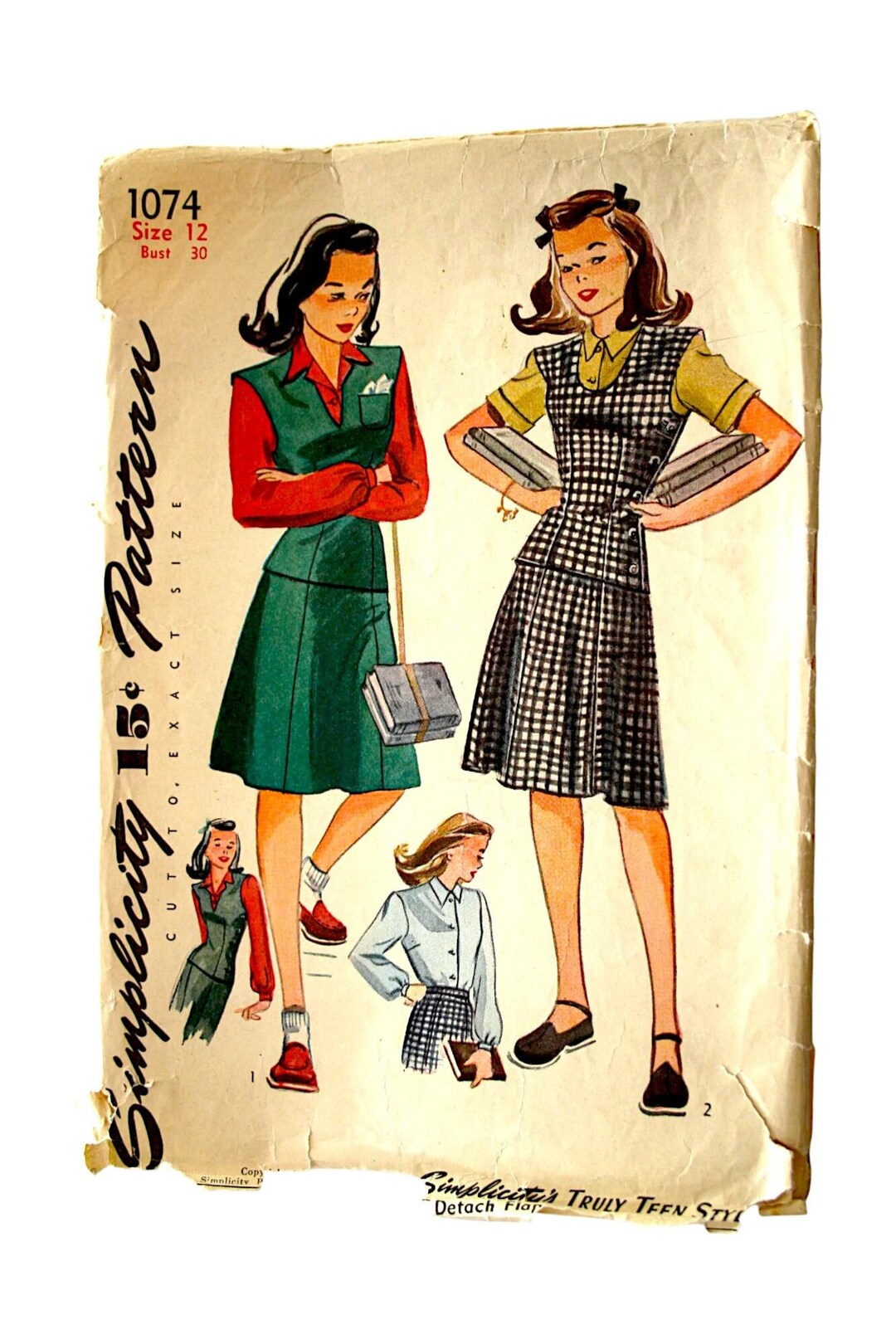 1940s Antique Sewing Patterns UNUSED Teen Girl's Jerkin /vest Skirt and Blouse Size 12 ...