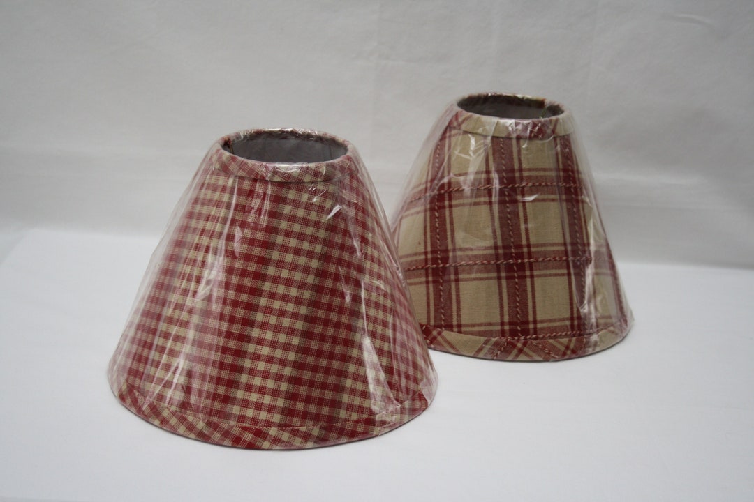 LAMPSHADES New VINTAGE Country Primitive Lamp Shades Burgundy and Beige ...