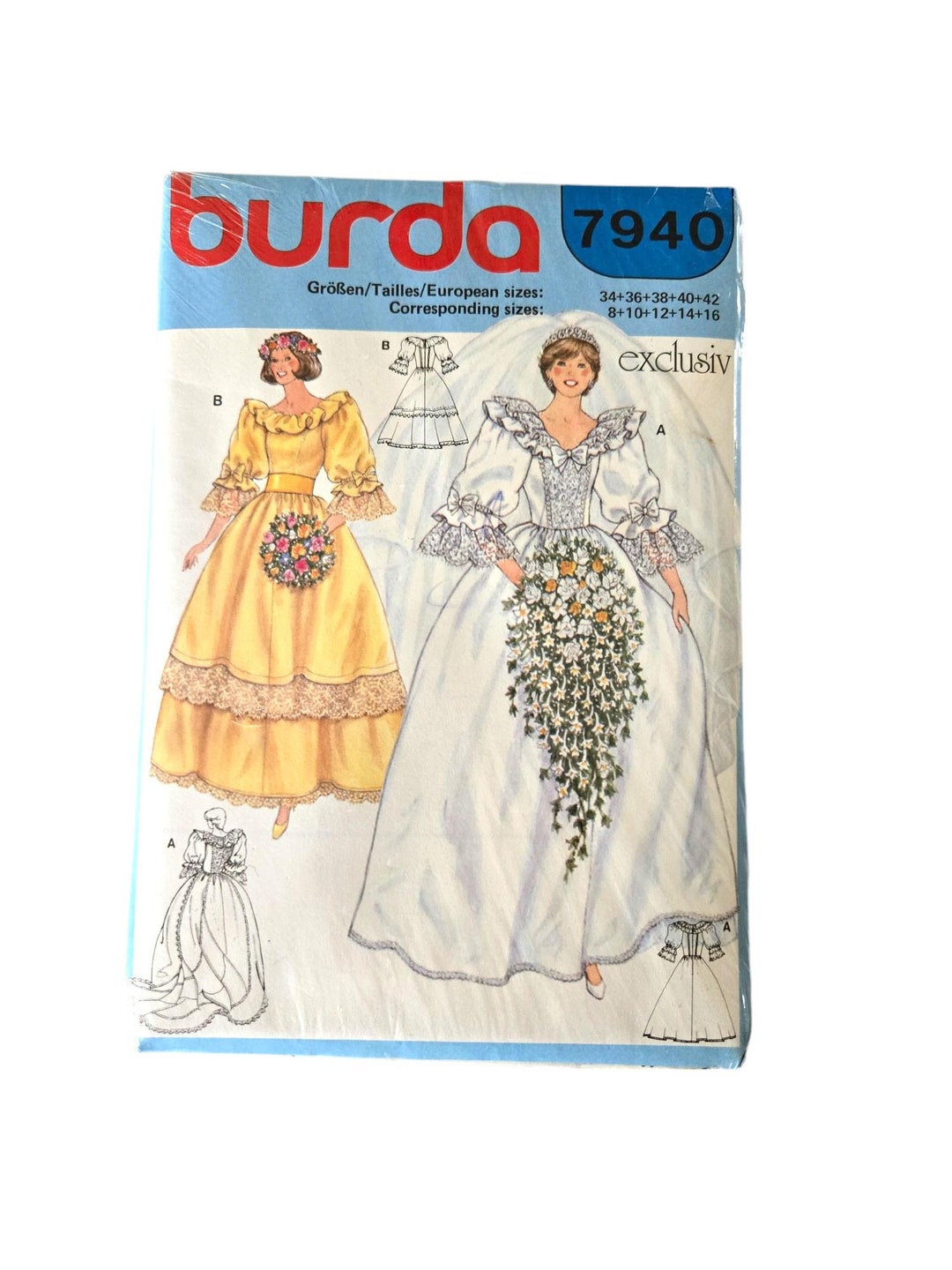 PRINCESS DIANA Wedding Dress Style Pattern Uncut Burda 7940, Size 8 10 ...