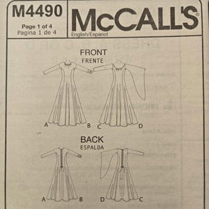 Renaissance Dress Gown Costume Pattern Womens Size 14 16 18 20 UNCUT Mccalls M4490 4490 Ren ...