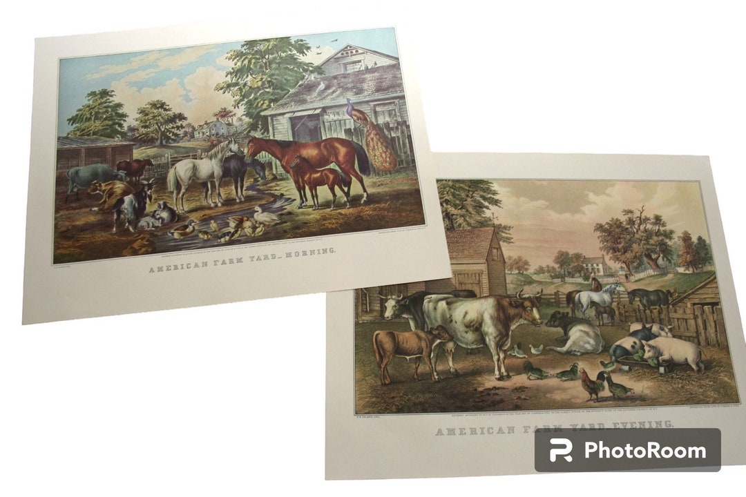FARM PRINT Pictures Larger Size American Farm Yard in Morning and ...