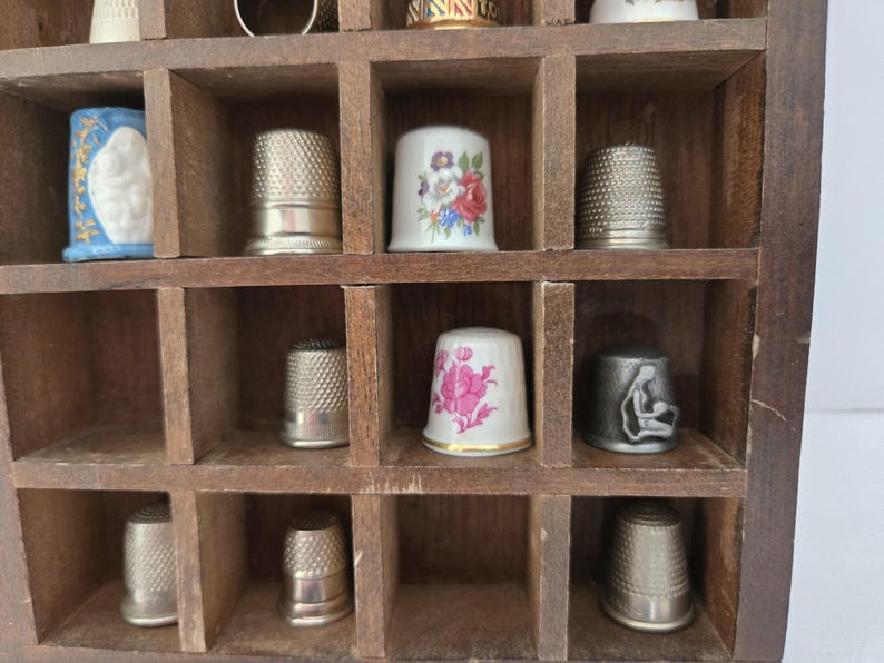 THIMBLE Collection With Wooden Display Box for Wall Hanging INCLUDES 17 ...
