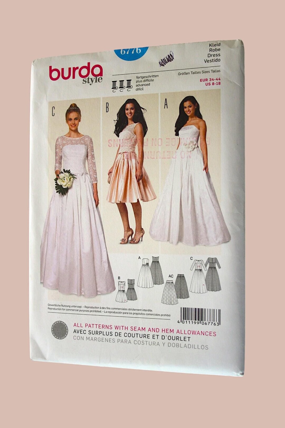 Wedding Dress Pattern Bridal Gown /bridesmaid Size 8 10 12 14 16 18 ...