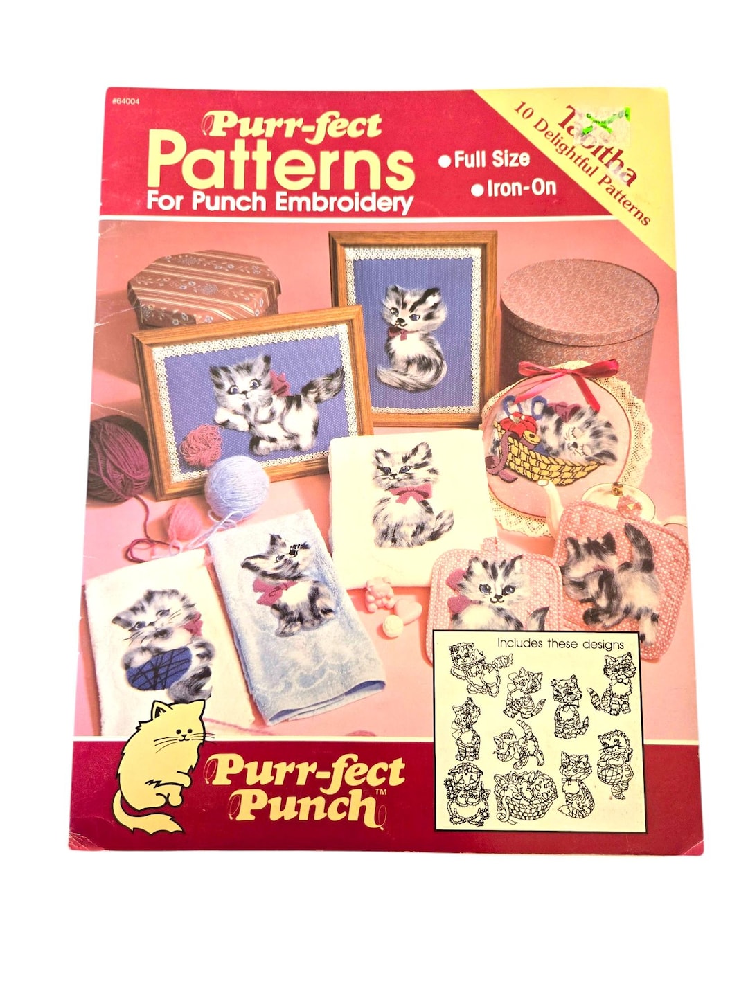 PUNCH Needle Embroidery Purr-fect Patterns 10 Designs Kittens Cats ...