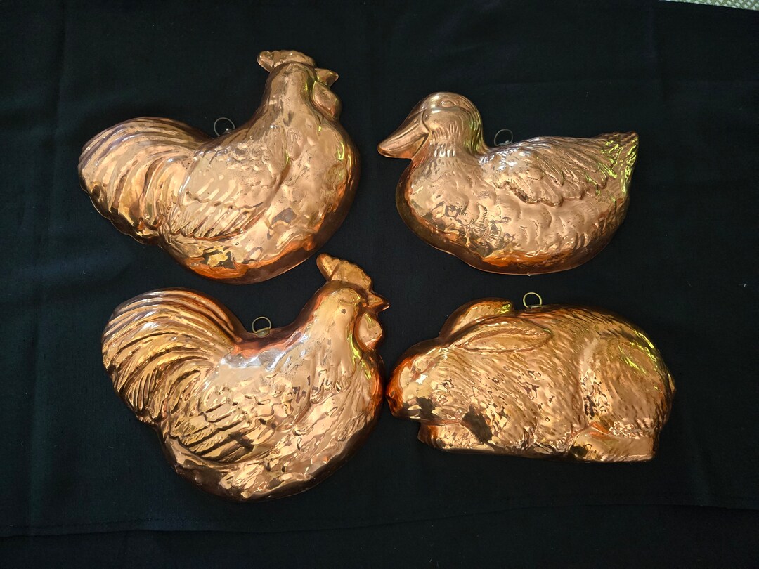 Large Vintage Copper Molds Chicken /hen Duck Rabbit /bunny Embossed ...
