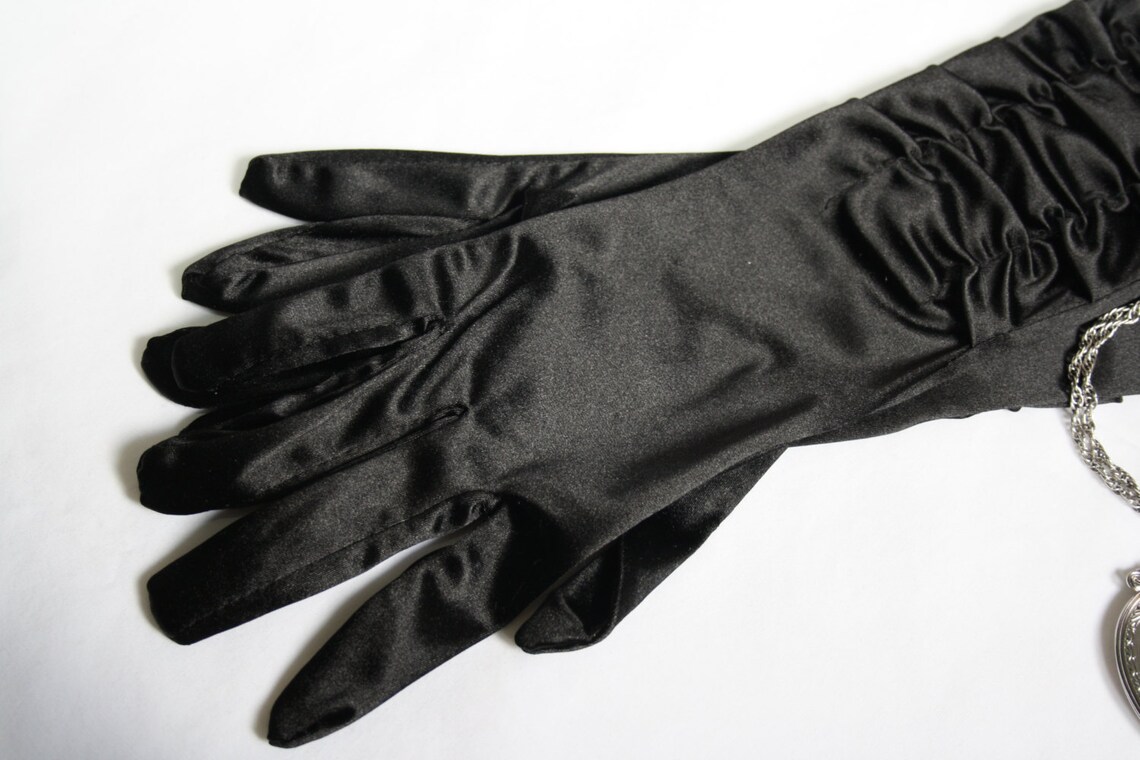 Womens Black Formal Gloves Satin Mid Length Evening Gloves, Hand ...