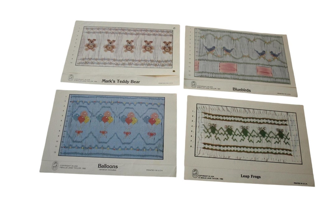 Set of 4 Smocking Pattern Design Templates by Mollie Jane Taylor, 1981 ...