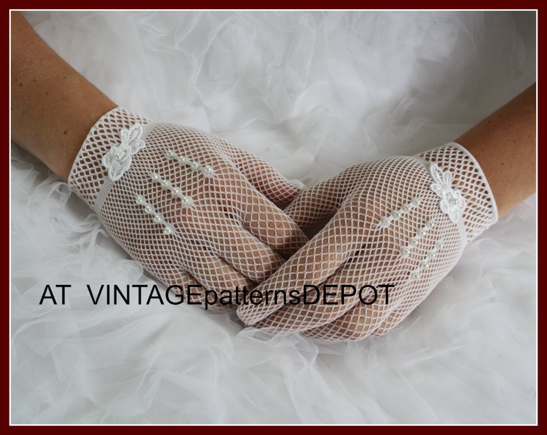 White Lace Gloves BEADED Net Lace Bridal Gloves, Womens Teen or Older ...
