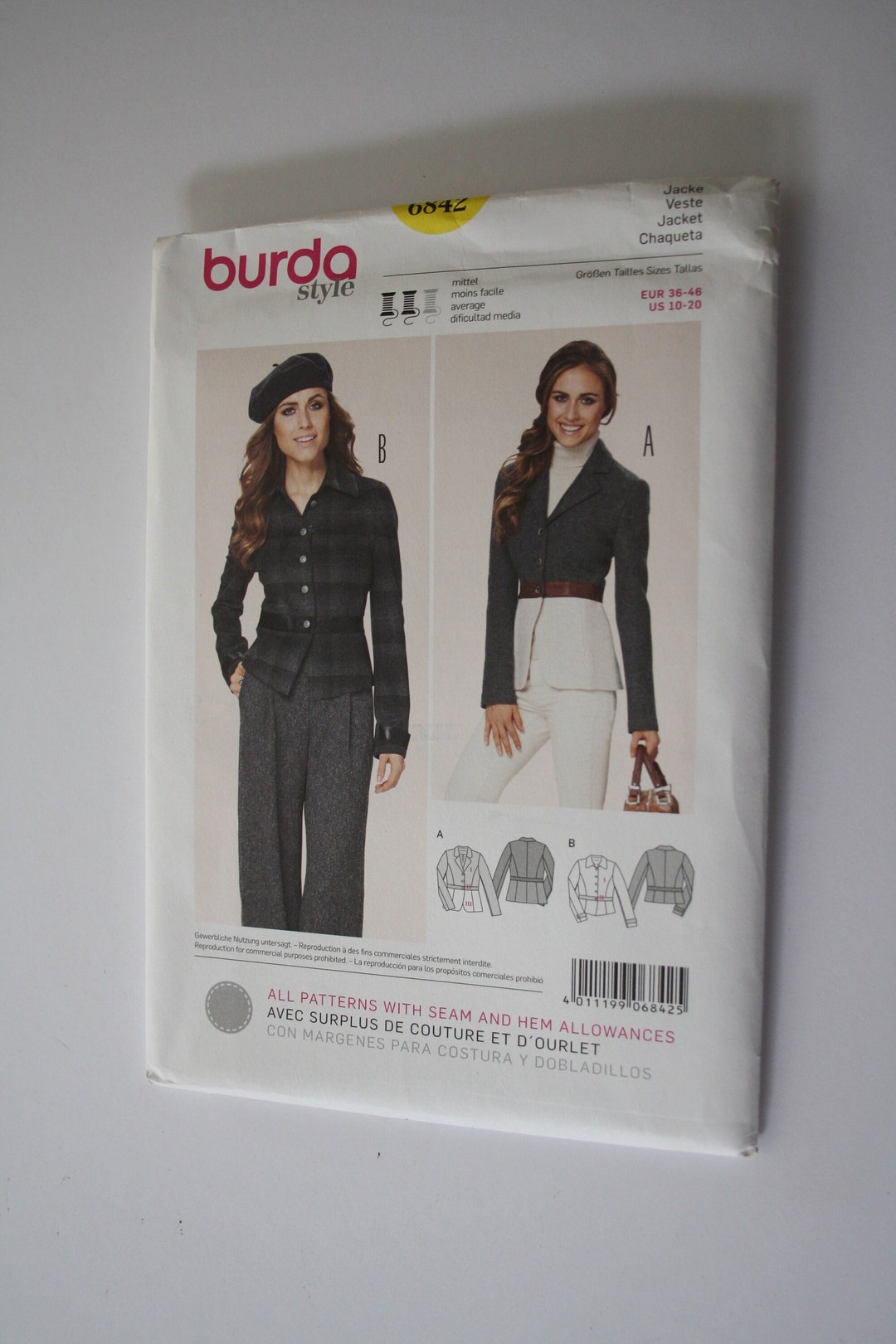 6842 Burda Sewing Pattern PEPLUM Jacket Fitted Princess Seams - Etsy
