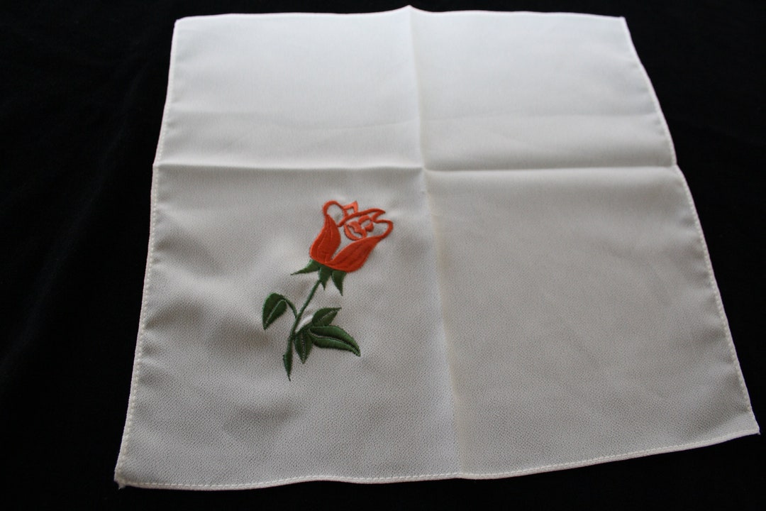 Silk Handkerchief ROSE Women's hankie with embroidered rose, semi sheer ...