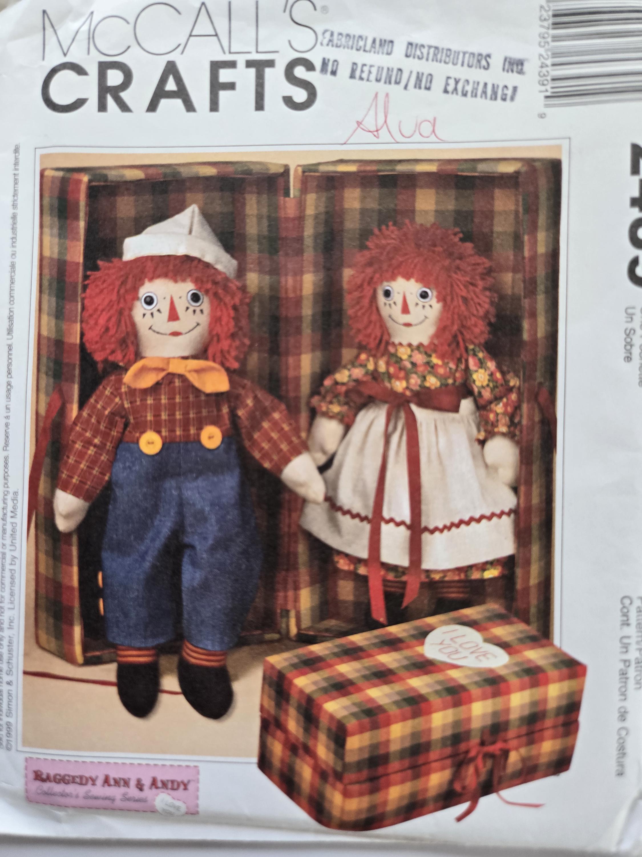 Raggedy Ann & Andy Doll Sewing Patterns With Carrying CASE, Mccalls ...