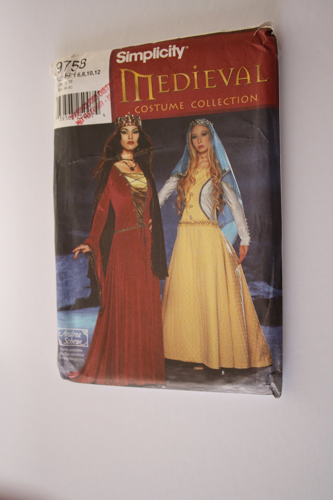 Medieval Costume Patterns Size 6 8 10 12 Women's Gown 2 Styles Cape and ...