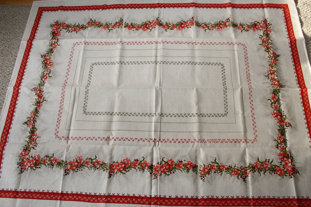 VINTAGE Linen Tablecloth NEW Rectangular 52" X 68" Stamped Tablecloth ...