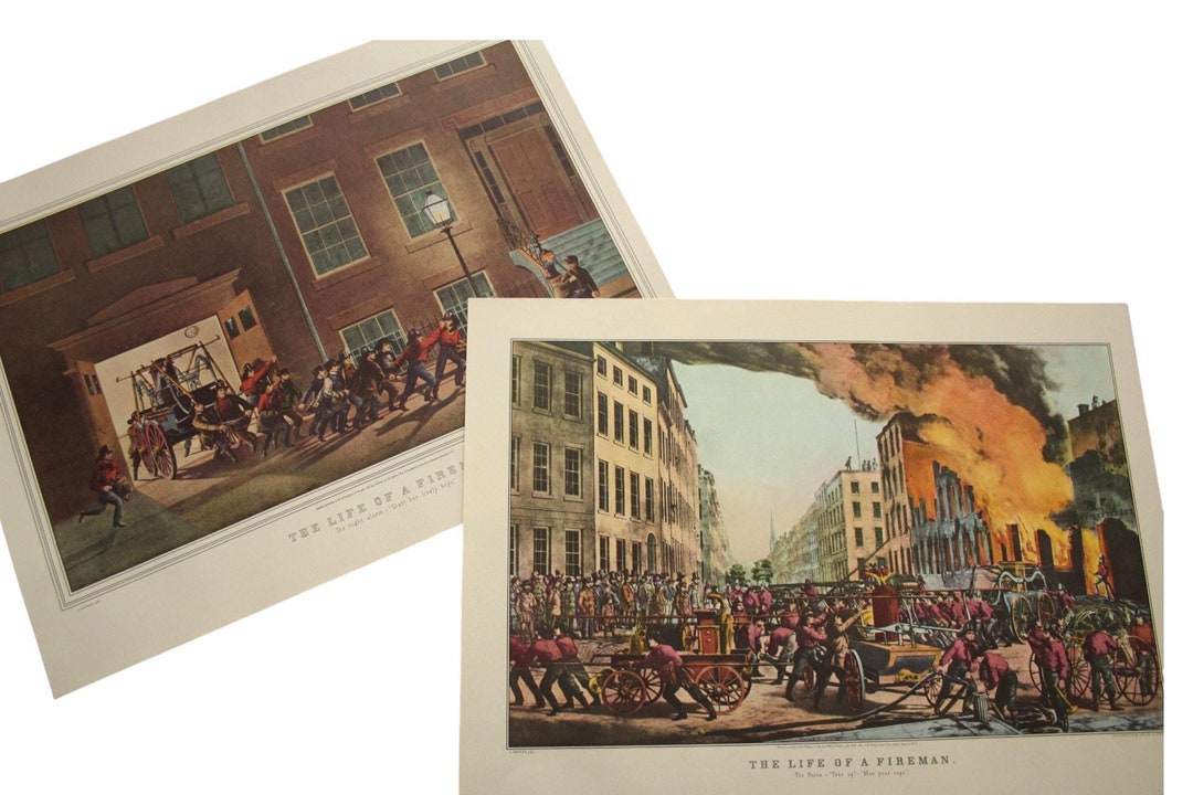 LARGE SIZE Prints Antique Firemen 1800s by Currier and Ives, Town ...