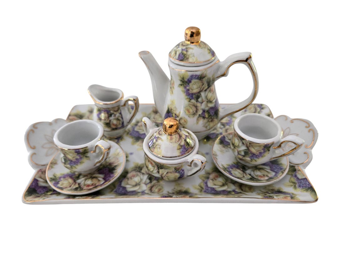 Miniature Tea Set Royal Elfreda Tea Pot, Cream, Sugar, 2 Cups Saucers ...