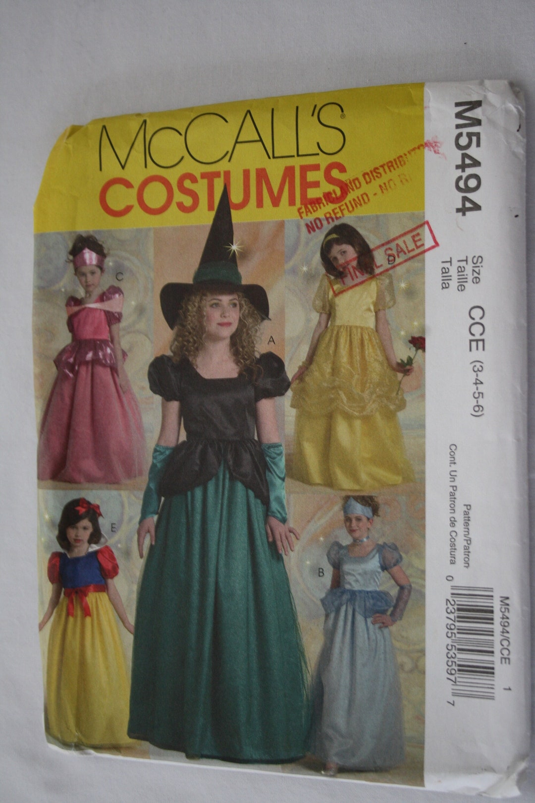 Princess and Witch Costume Sewing Patterns Girl's Size 3 4 5 6 Includes ...