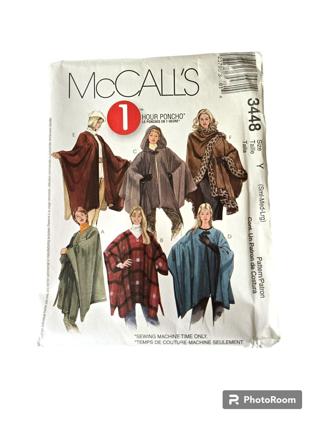 ONE HOUR Pattern Poncho Cape Womens Size 8 10 12 14 16 18 Uncut Mccalls 3448 Sewing Pattern - Etsy