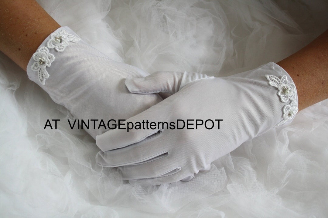 Womens White Formal Gloves Brides for Wedding Prom Evening Gloves With ...